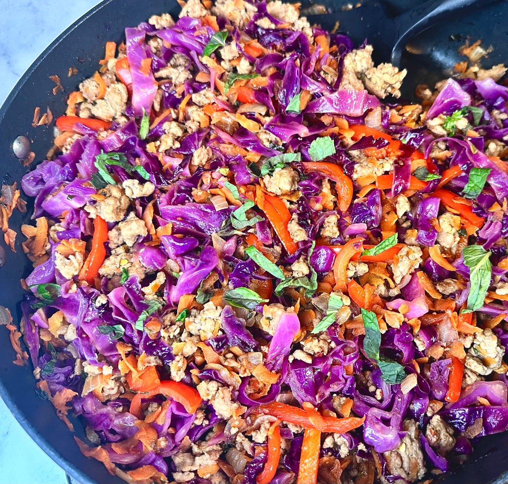 Thai Basil Turkey Stir Fry with Riced Carrots - Saturday Dinners with Ang